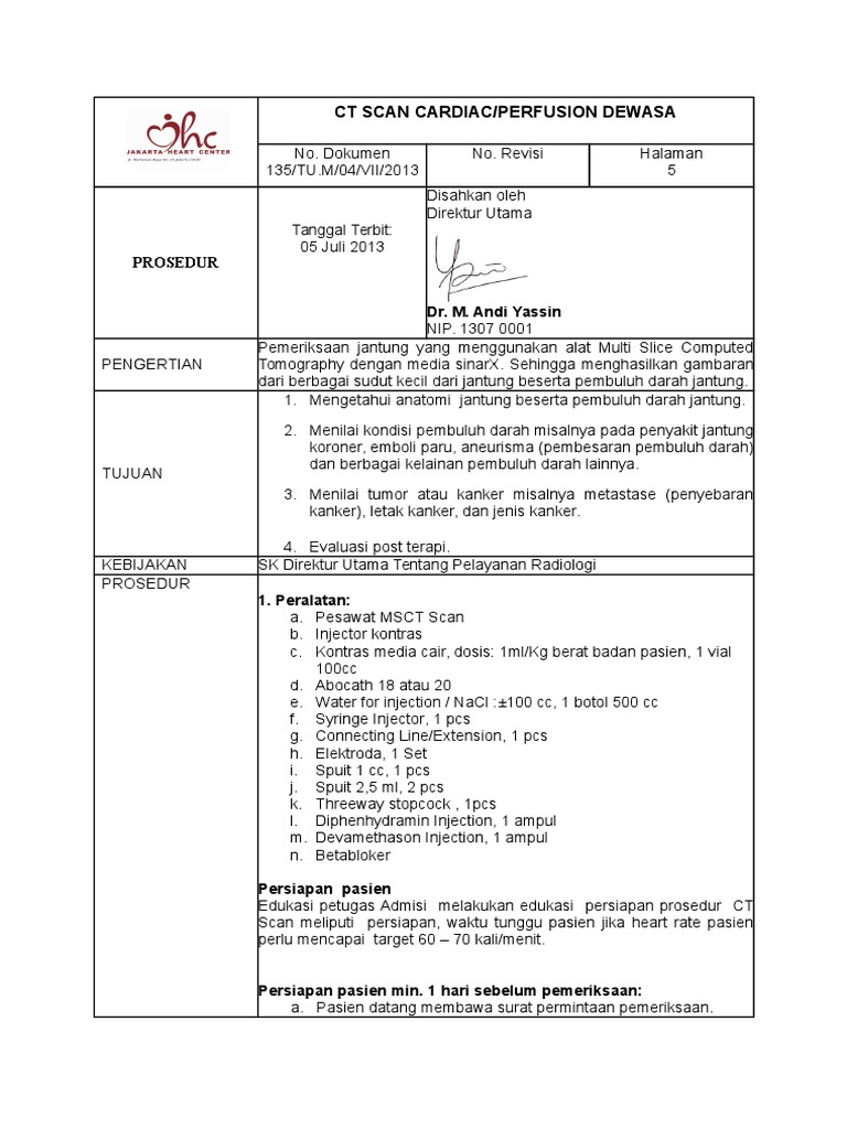 SOP CT Cardiac Dewasa New | PDF