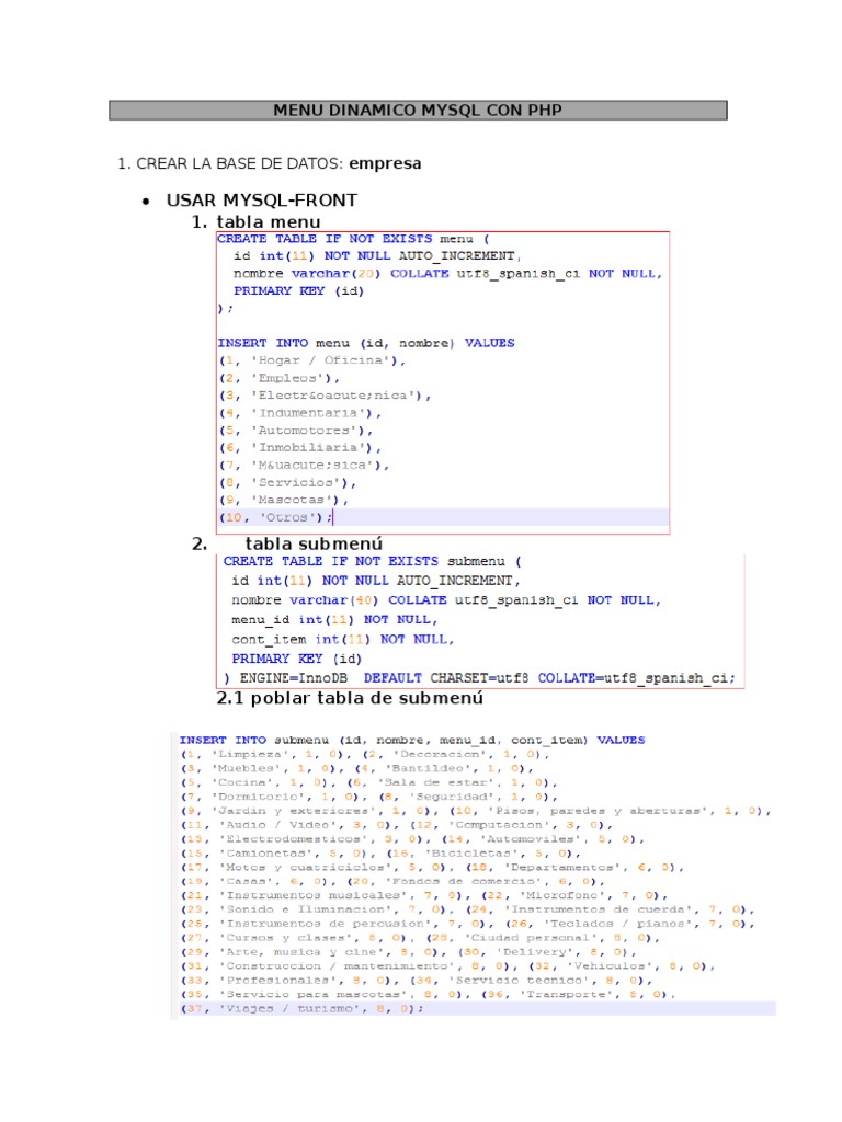 Menu Dinamico Mysql Con Php | Php | Red mundial | Prueba gratuita de 30 días | Scribd