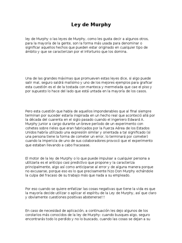 Ley de Murphy: Significado y Ejemplos | PDF