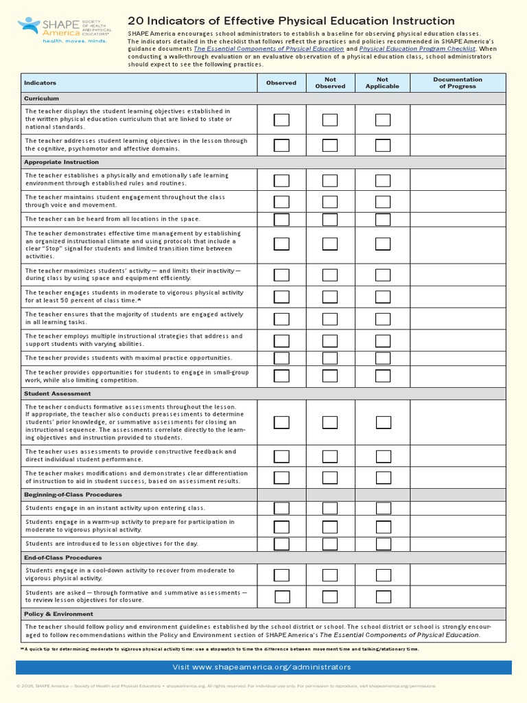 20 Indicators Brochure WEB 003 2 | PDF | Physical Education | Teachers