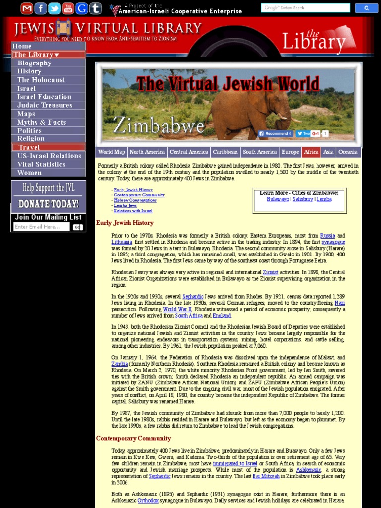 Zimbabwe Virtual Jewish History Tour - Jewish Virtual Library | PDF ...