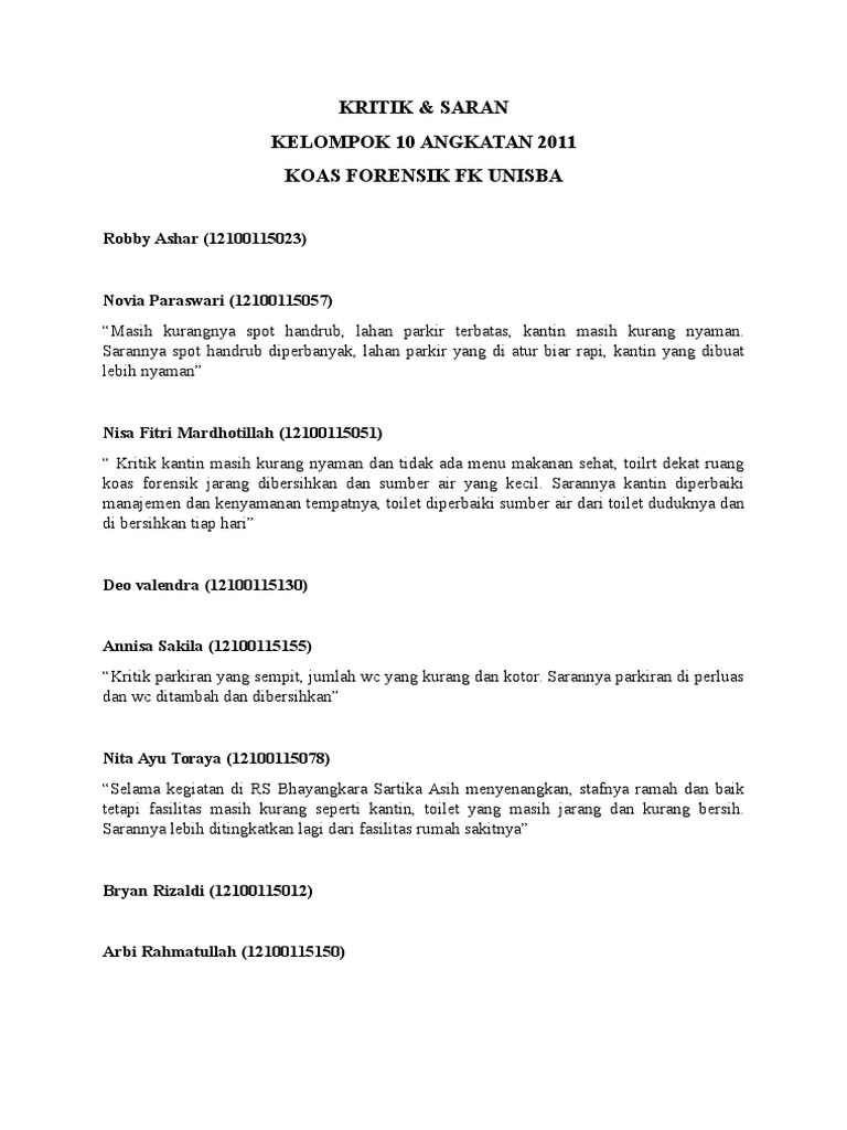 Kritik Dan Saran | PDF