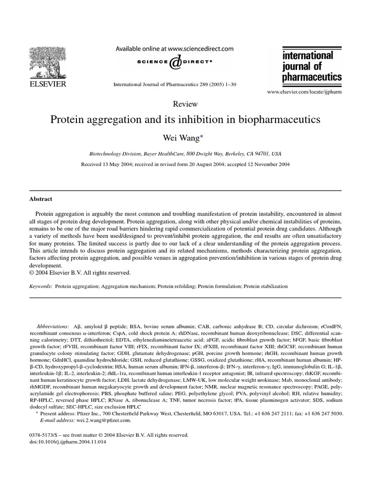 Protein Aggregation and Inhibition in Bio Pharmaceutics | PDF | Protein ...