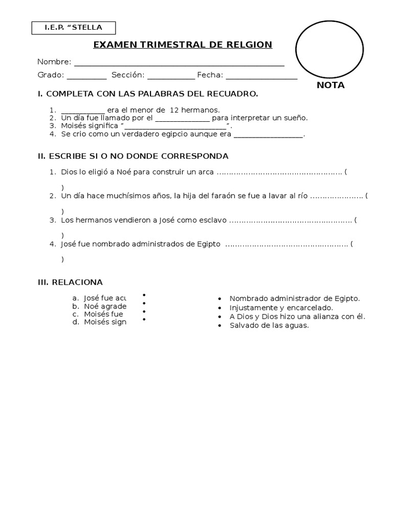 Examen de Religion | PDF