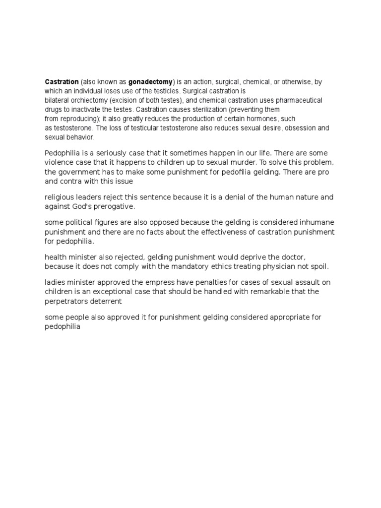 Castration (Also Known As Gonadectomy) Is An Action | PDF