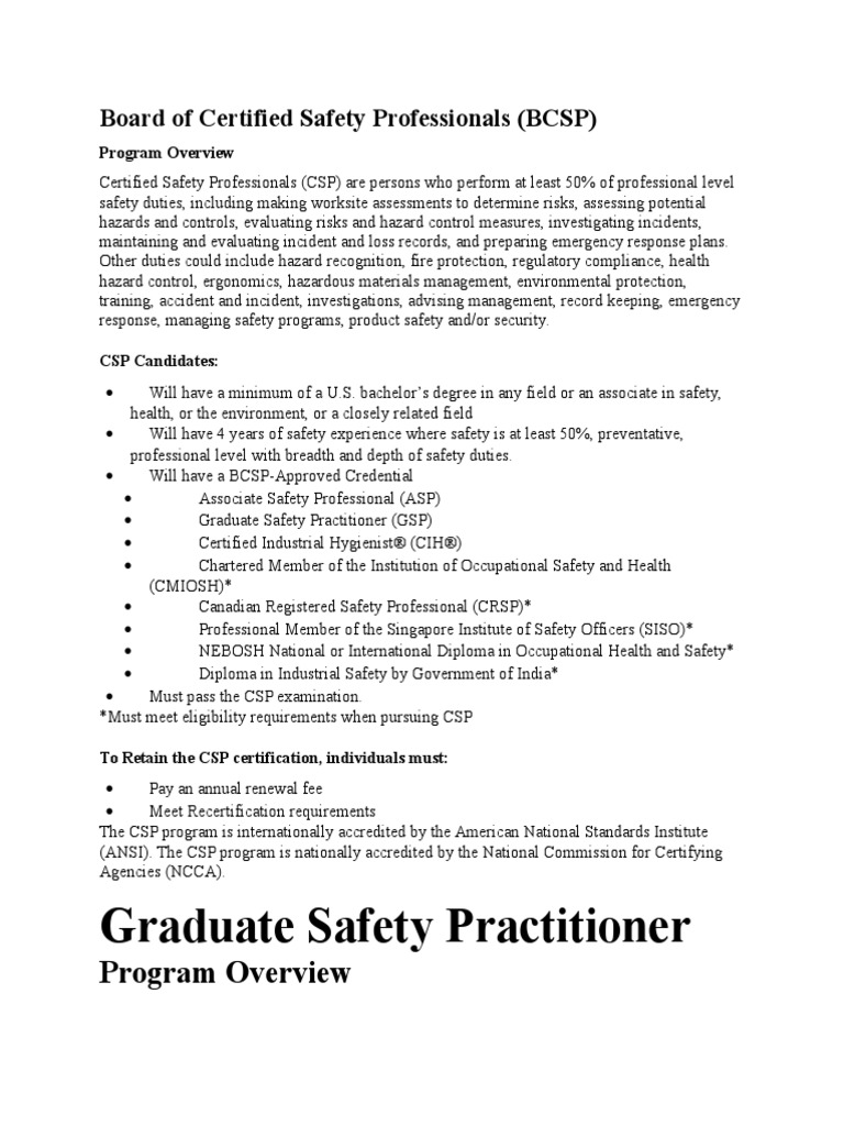 Board of Certified Safety Professionals | PDF | Occupational Safety And ...
