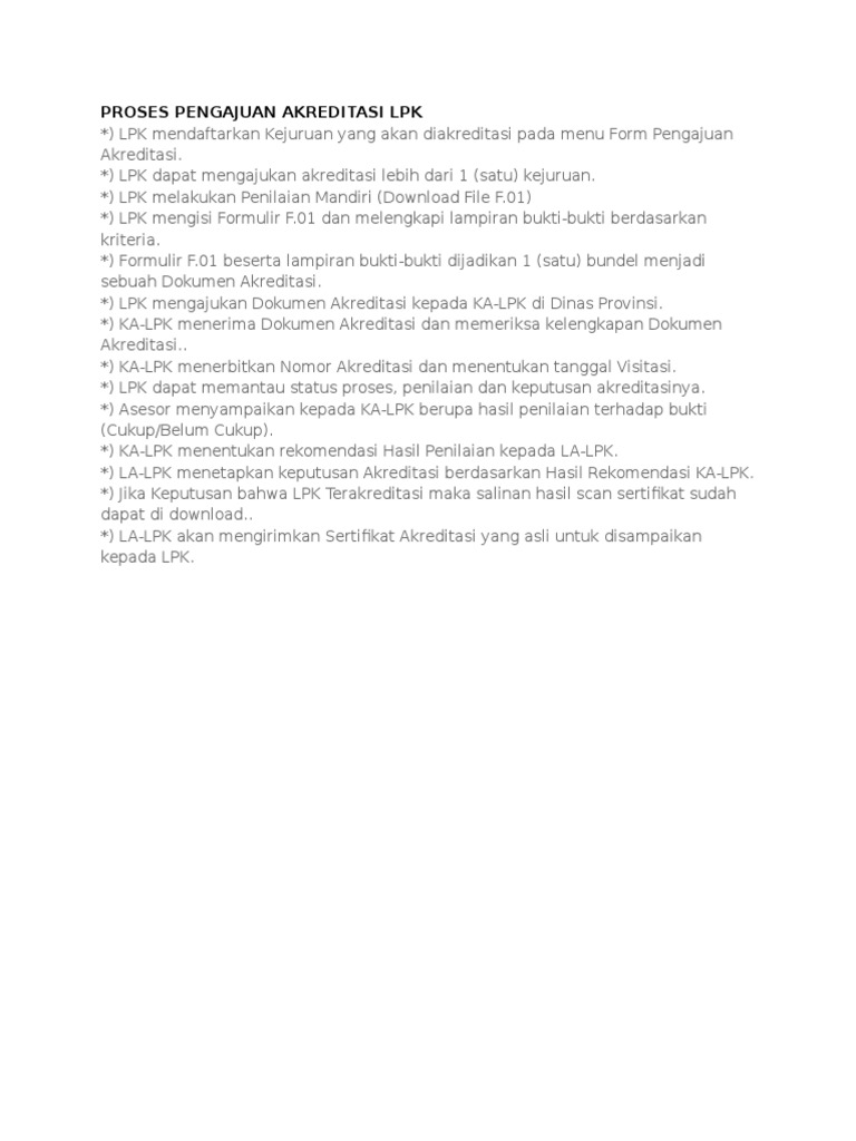 Proses Pengajuan Akreditasi LPK | PDF | Bisnis