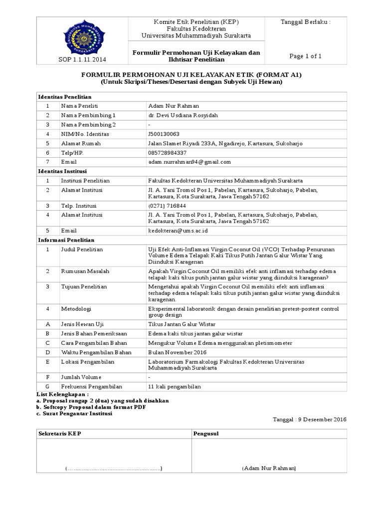 Formulir Pengajuan Ethical Clearance | PDF