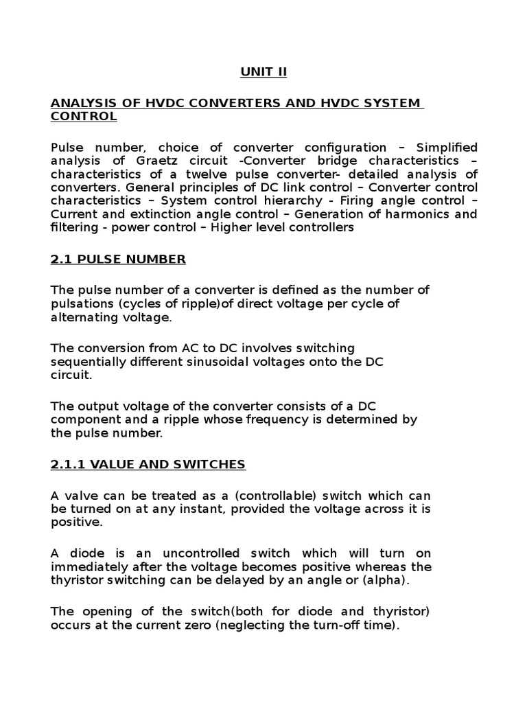 Unit 2 - Analysis of HVDC Converters and HVDC System Control | PDF | High Voltage Direct Current ...