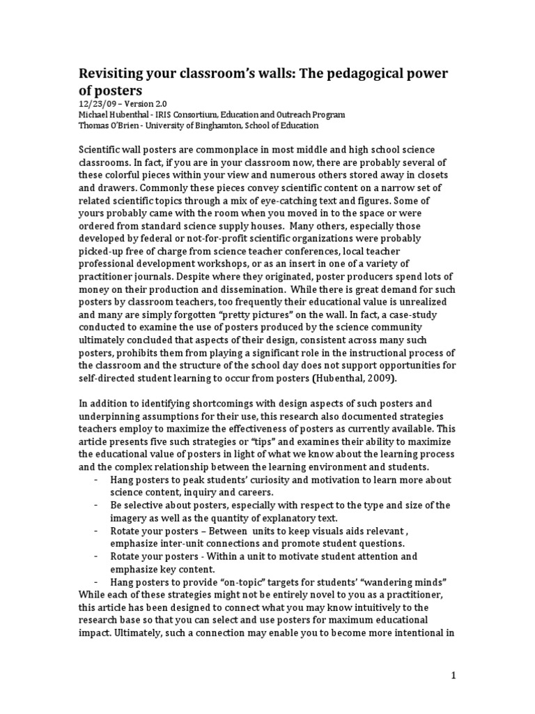 Pedagogical Power of Posters | Download Free PDF | Classroom | Attention