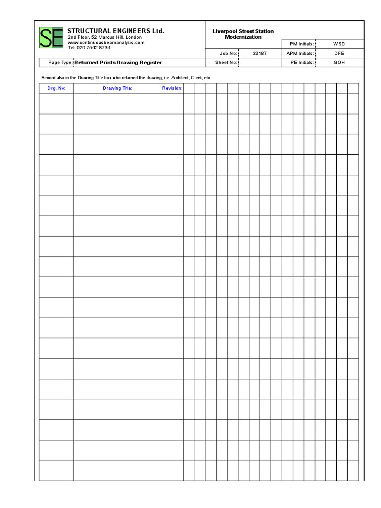 Liverpool Street Station Drawing Register | PDF | Computers