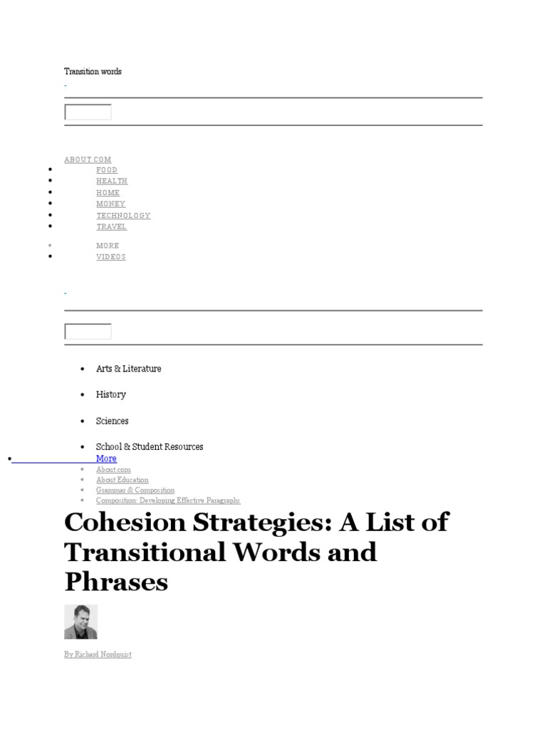 Cohesion Strategies: A List of Transitional Words and Phrases | PDF ...