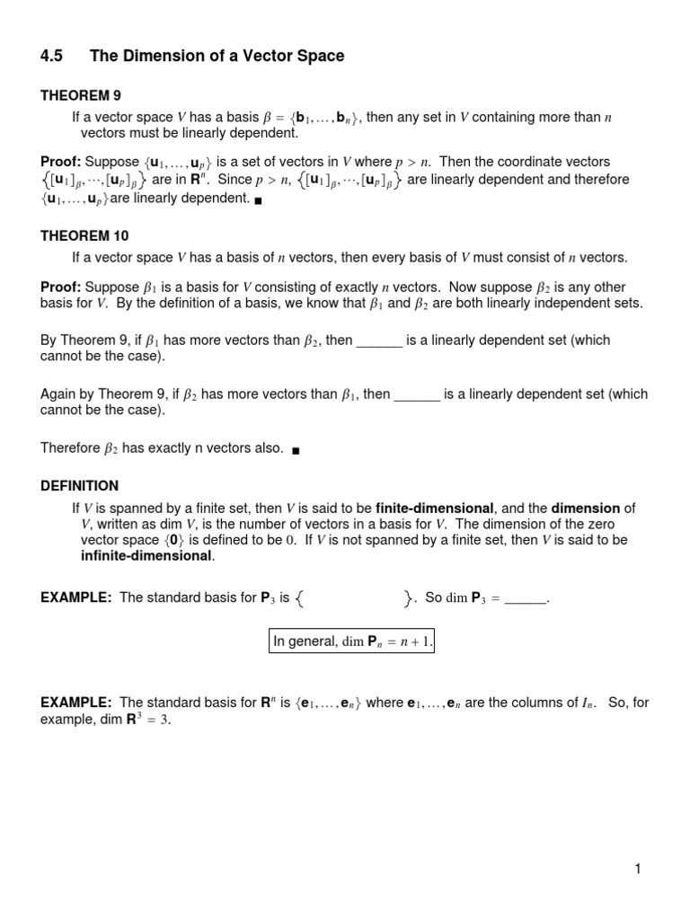Vector Subspace Dim | PDF | Basis (Linear Algebra) | Linear Subspace
