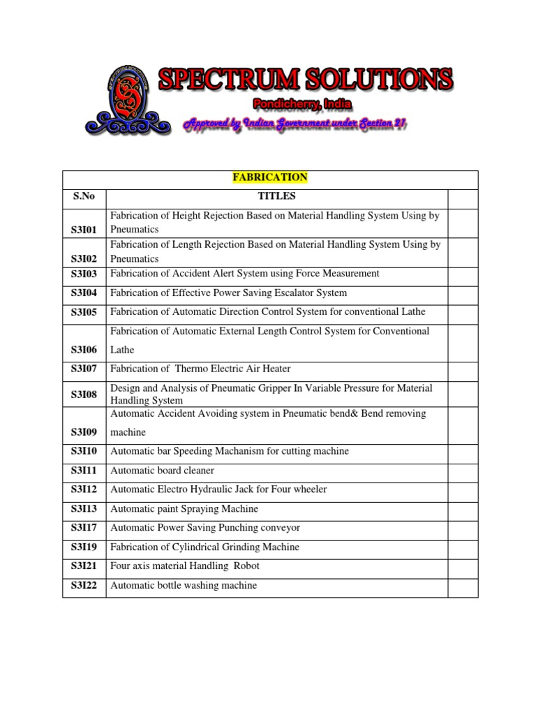 Final Year Project - (Mechanical) IEEE 2016-17 Project List | Download ...