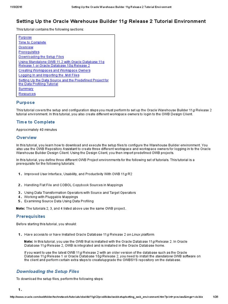 Setting Up The Oracle Warehouse Builder 11g Release 2 Tutorial Environment | PDF | Oracle ...