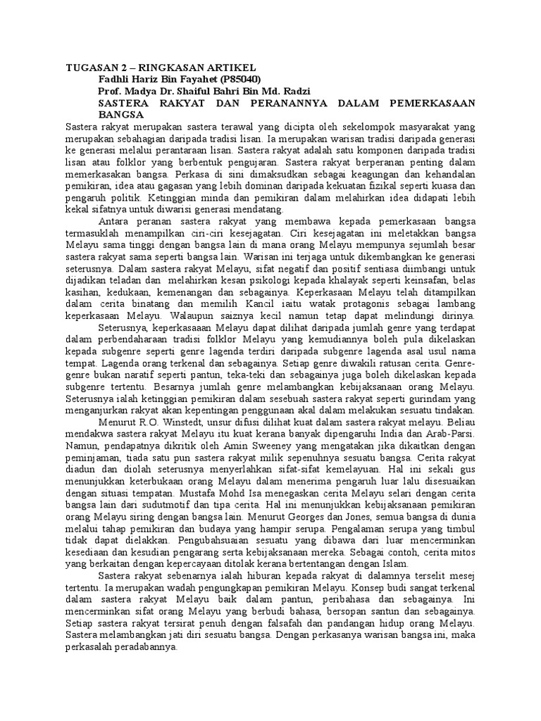 TUGASAN 2 Peranan Sastera Rakyat | PDF