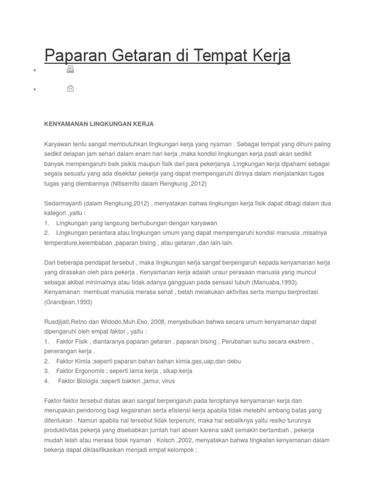 Paparan Getaran Di Tempat Kerja | PDF