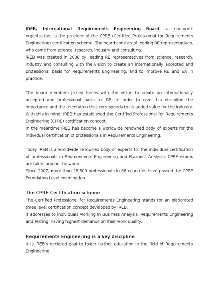 IREB, International Requirements Engineering Board, A Non-Profit | PDF ...