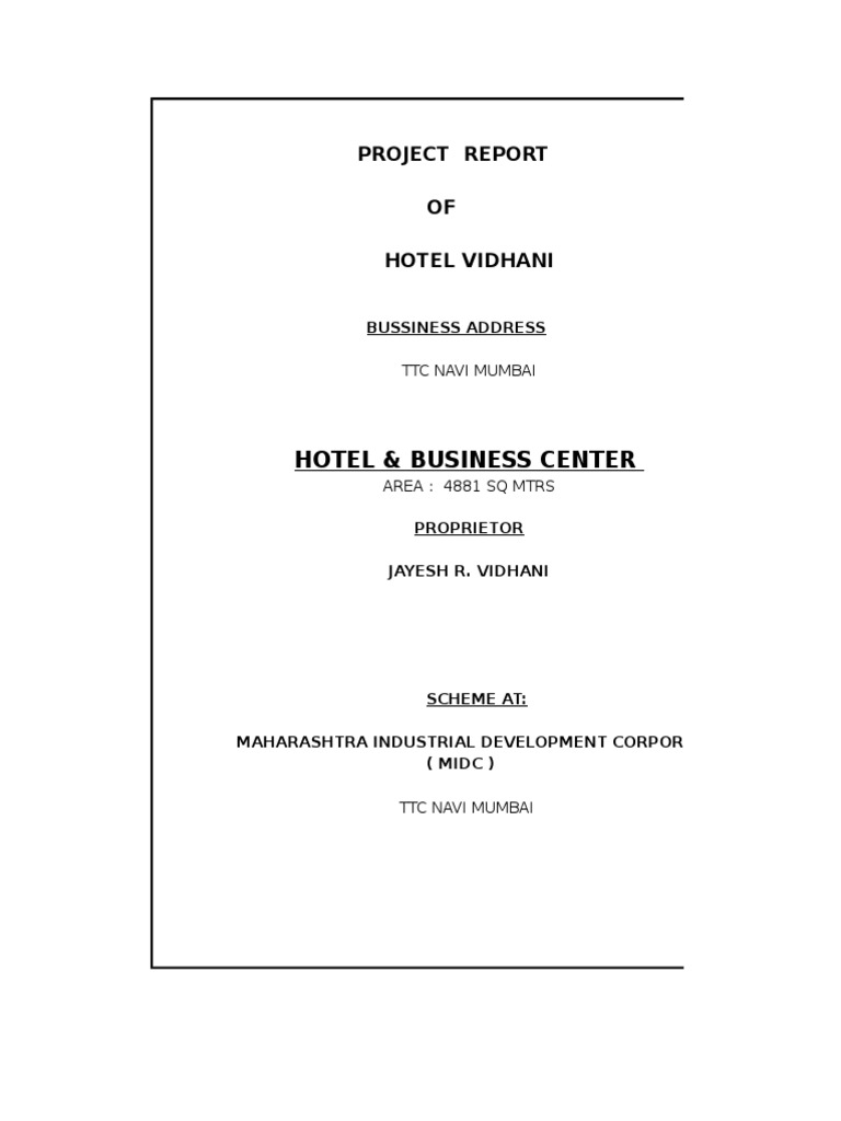 Hotel & Business Center: Project Report OF Hotel Vidhani | PDF ...