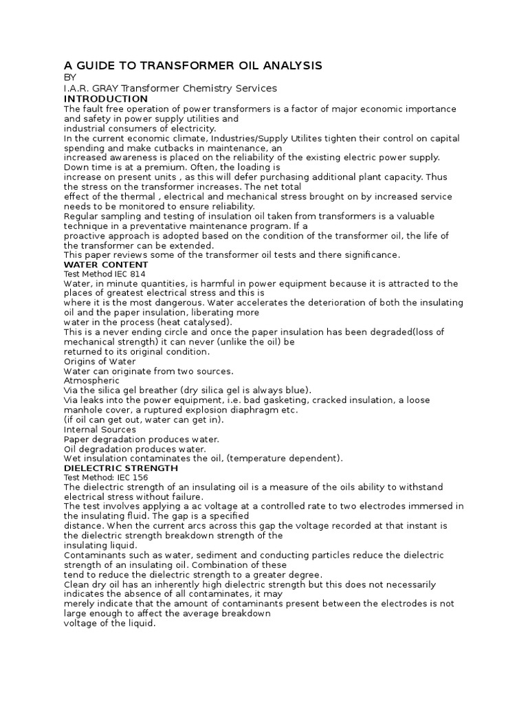 A Guide To Transformer Oil Analysis | PDF | Polychlorinated Biphenyl ...