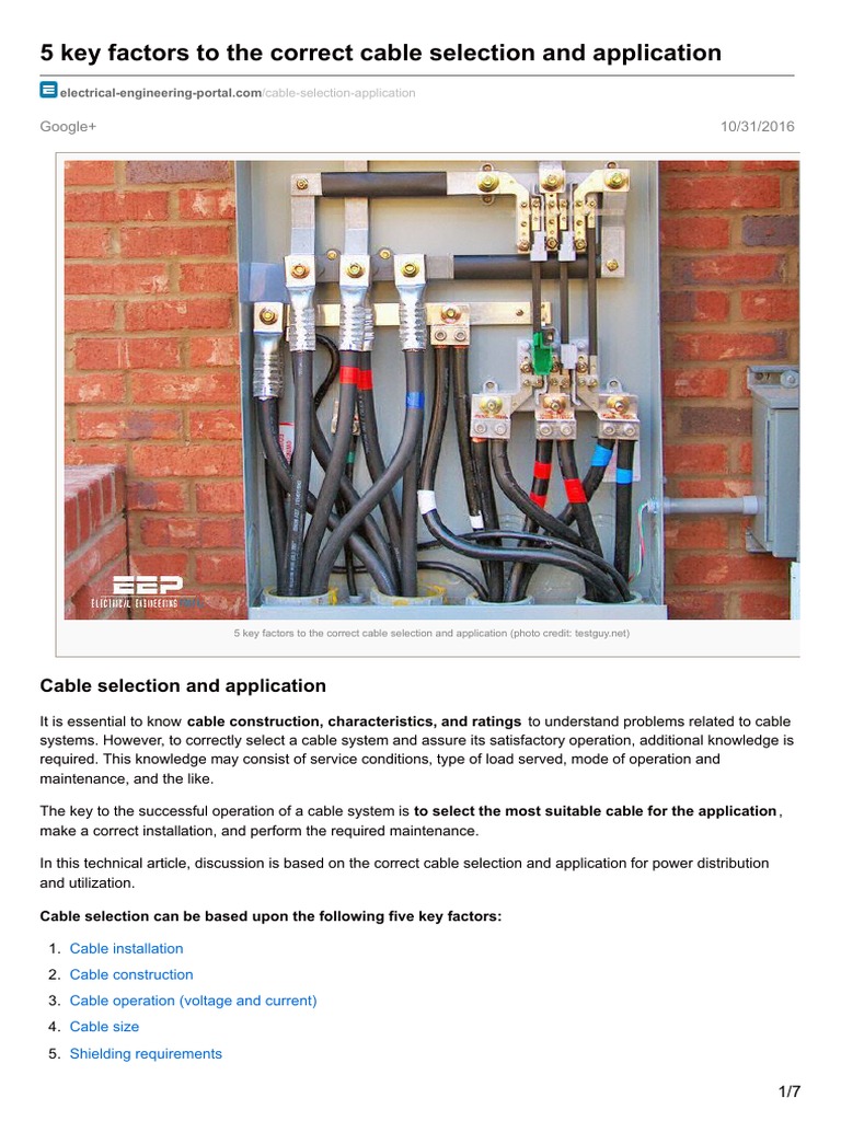 5 Key Factors To The Correct Cable Selection and Application | PDF ...