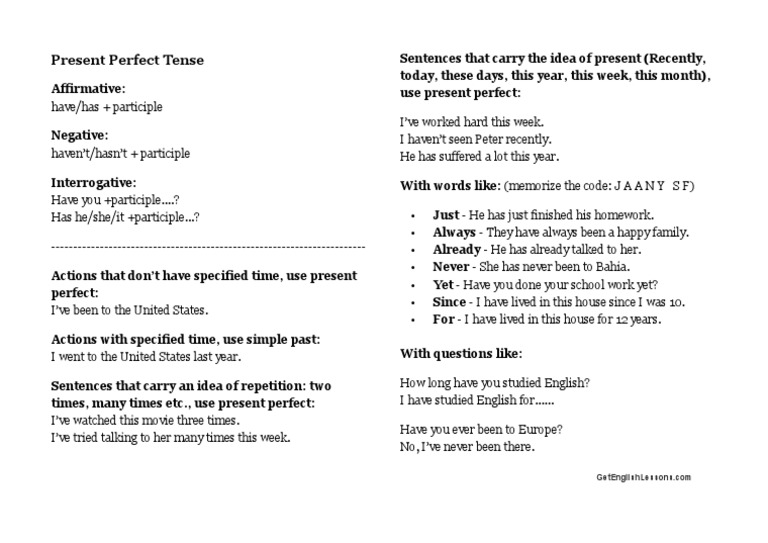 Present Perfect Explanation | PDF | Perfect (Grammar) | Languages