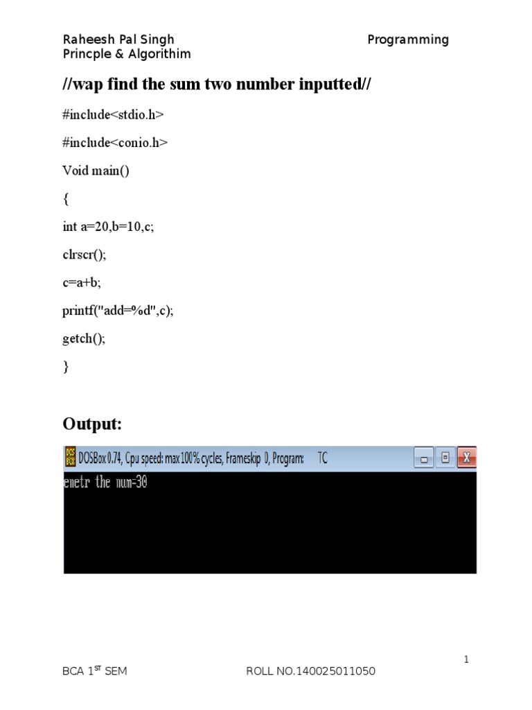 Wap Find The Sum Two Number Inputted