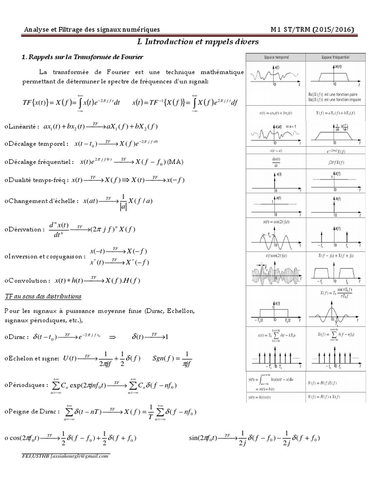 Analyse des Signaux Numériques et Filtrage | PDF | Transformation de ...