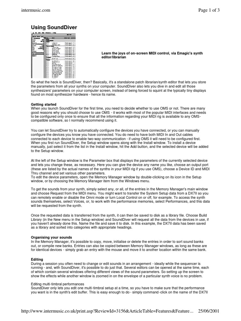 Intermusic - Using Sound Diver | PDF | Synthesizer | Computer Hardware