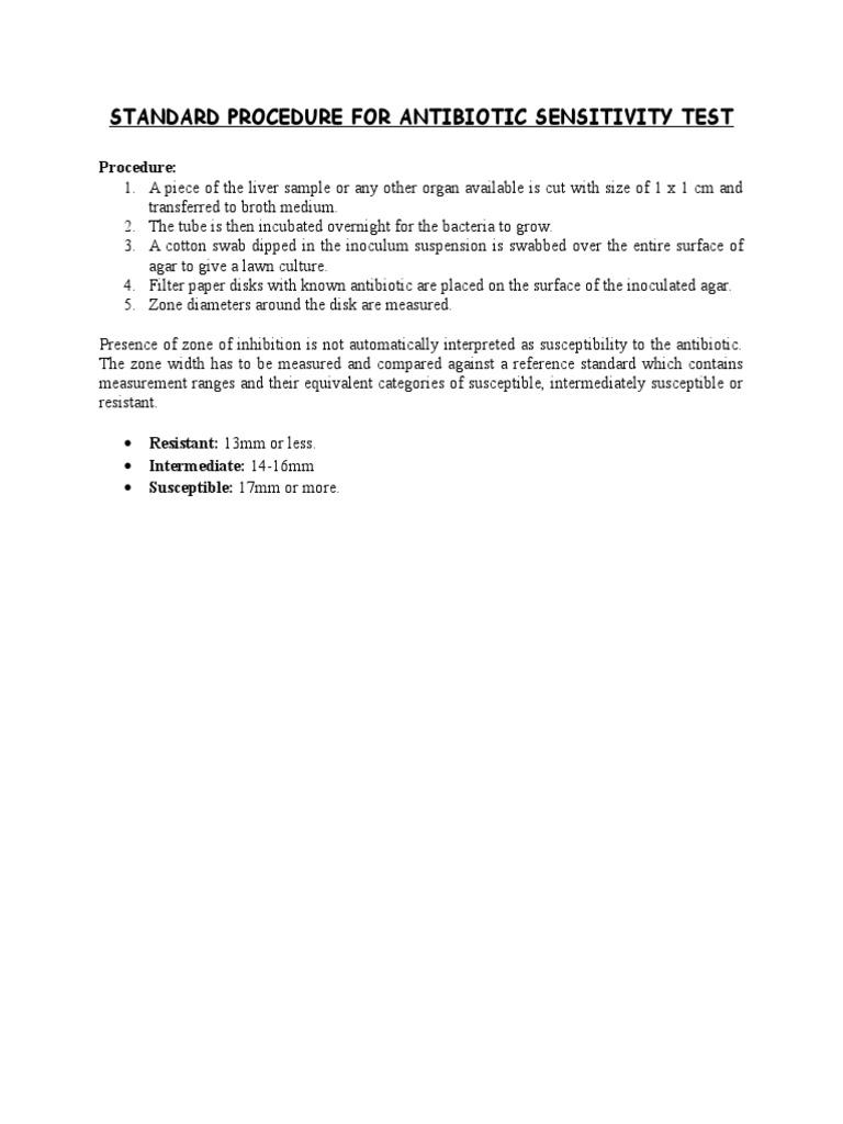 Antibiotic Sensitivity Test Procedure | PDF