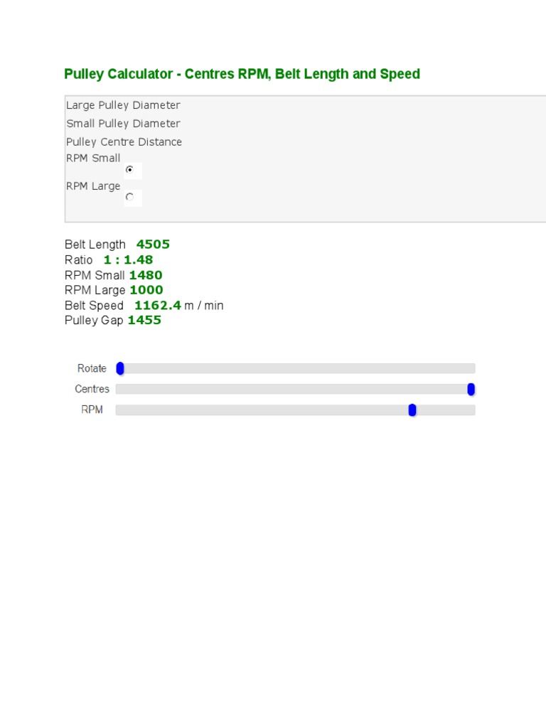 Pulley Calculator - Centres RPM, Belt Length and Speed | PDF