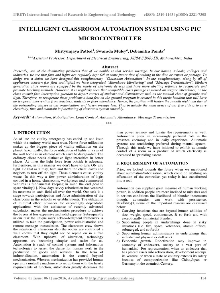 Intelligent Classroom Automation System Using Pic Microcontroller ...