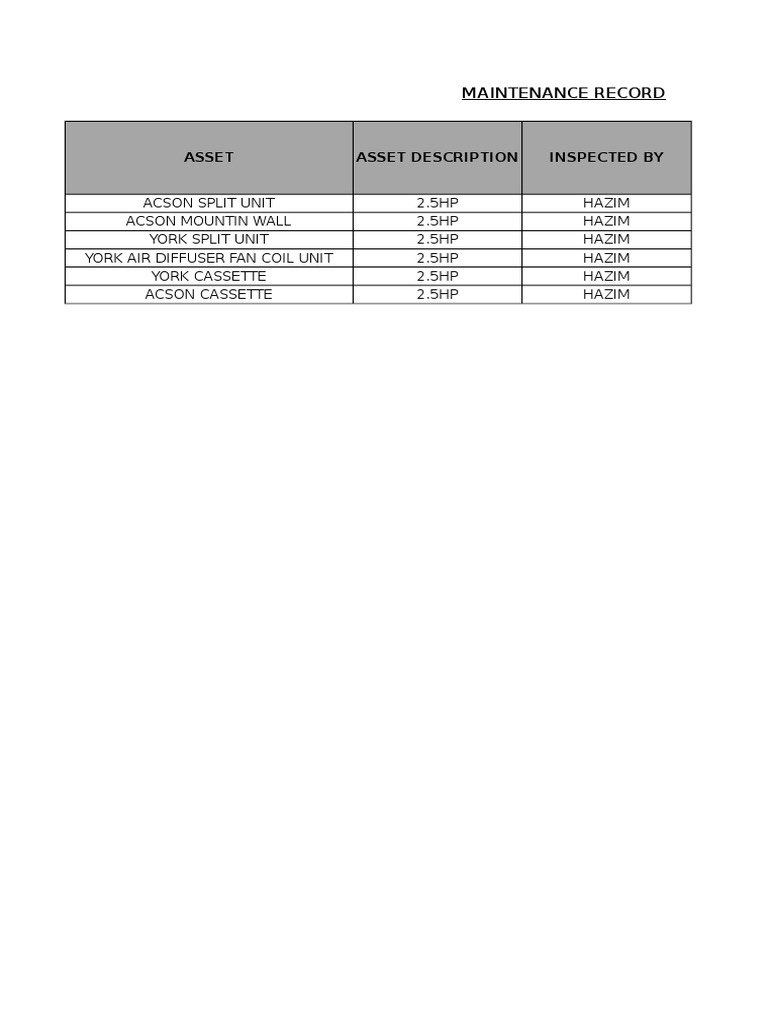 Aircond Maintenance Record | PDF