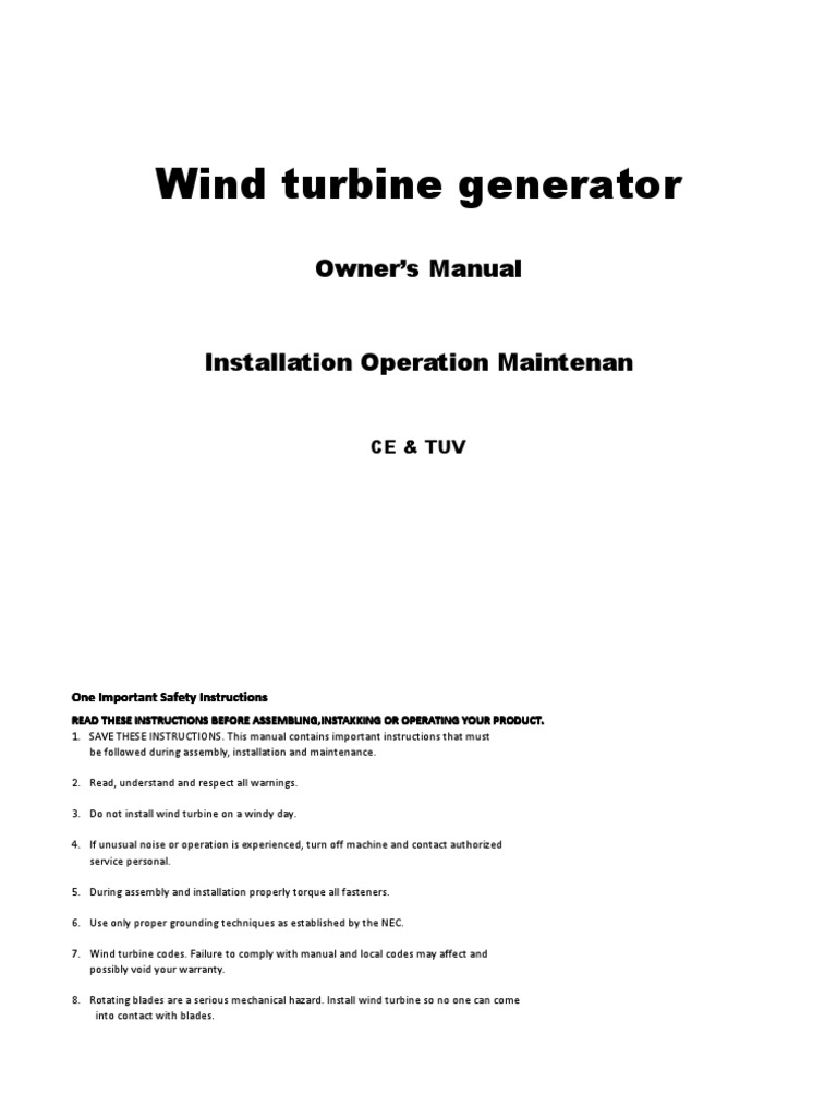 User Manual of Wind Generators | PDF | Wind Turbine | Turbine