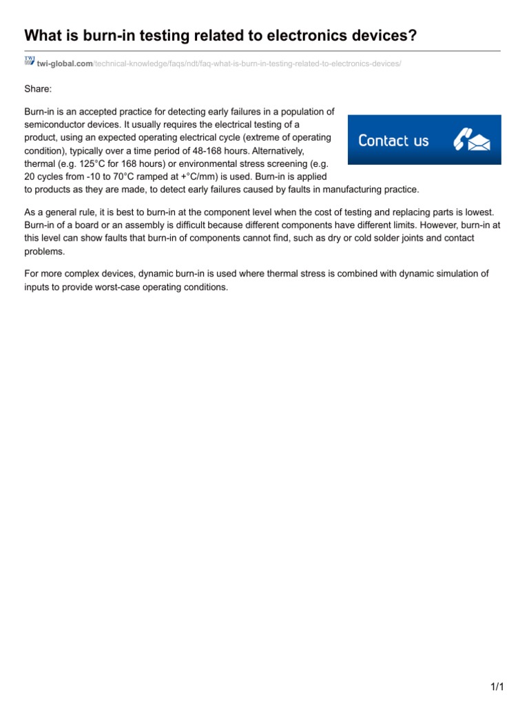 What Is Burn-In Testing Related To Electronics Devices | PDF