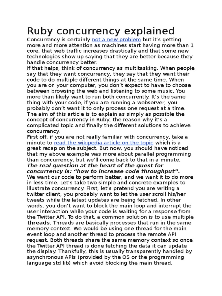 Ruby Concurrency Explained Pdf Thread Computing Computing Infrastructure 