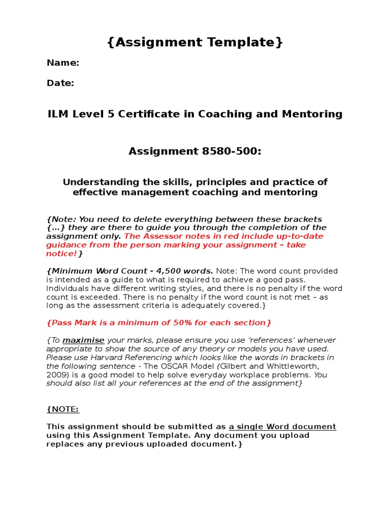(Assignment Template) : ILM Level 5 Certificate in Coaching and ...