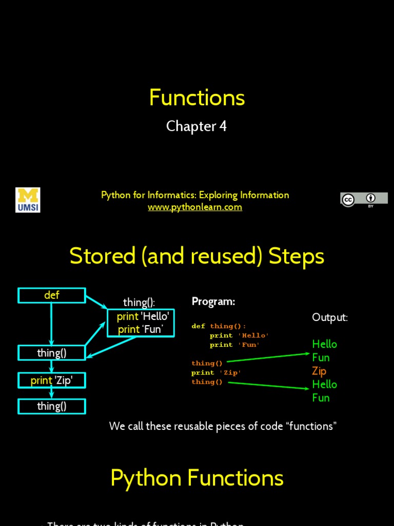 Py4inf 04 Functions Pdf Pdf Parameter Computer Programming Subroutine