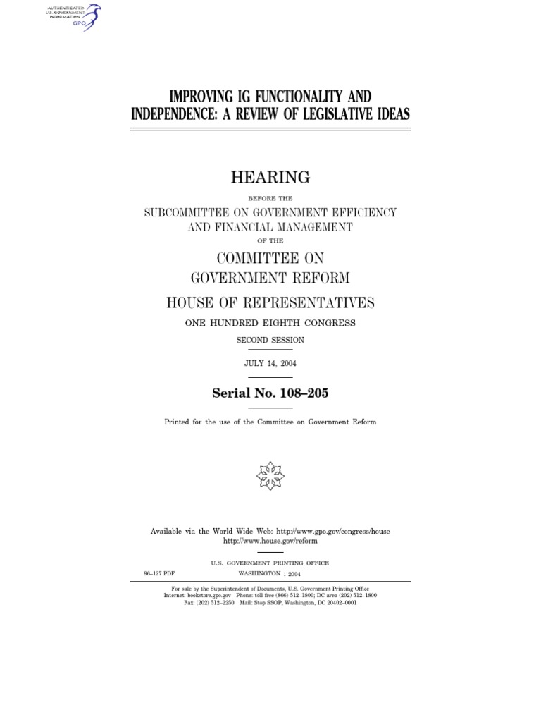 House Hearing, 108TH Congress - Improving Ig Functionality and ...