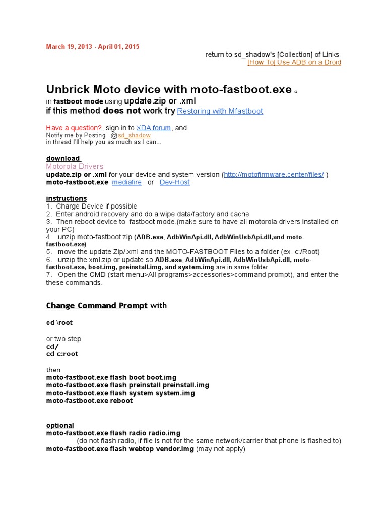 Unbrick Moto Device with Moto-Fastboot | PDF | Booting | Zip (File Format)