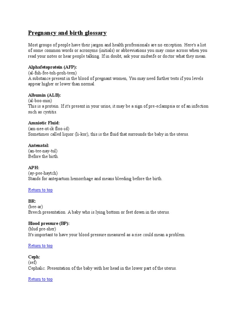Pregnancy and Birth Glossary | PDF | Childbirth | Pregnancy