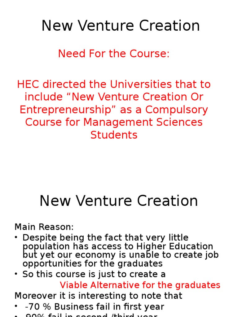 New Venture Creation Course Overview | PDF | Venture Capital ...