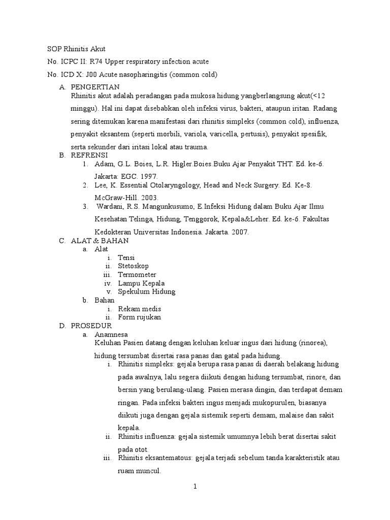 SOP Rhinitis Akut (Common Cold) | PDF