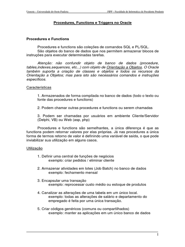 Procedures Functions Triggers | PDF | PL/SQL | SQL