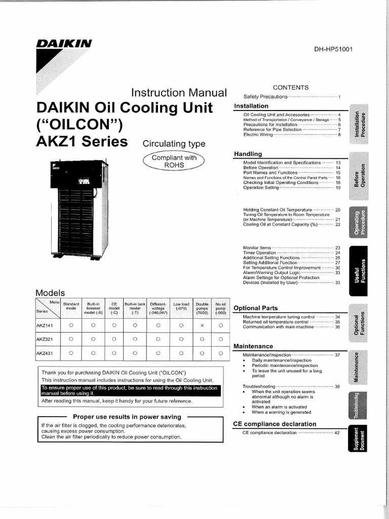 DAIKIN Oil Cooling Unit AKZ1 Series | PDF