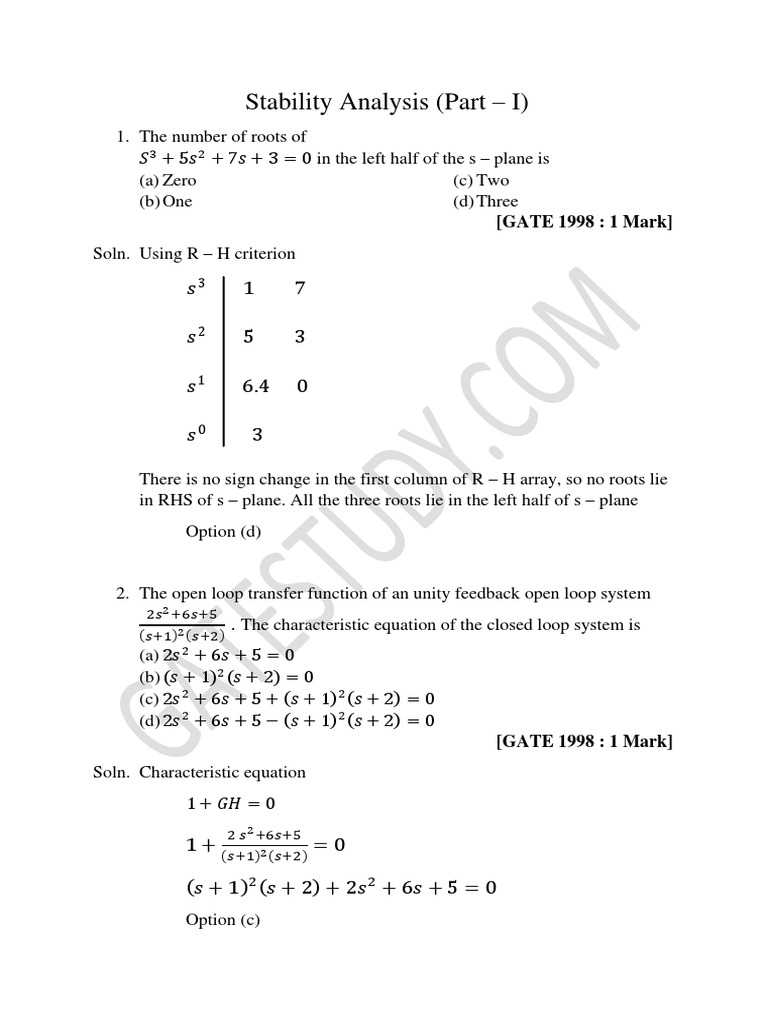 Stability Analysis Part I | PDF | Control Theory | Electrical Circuits