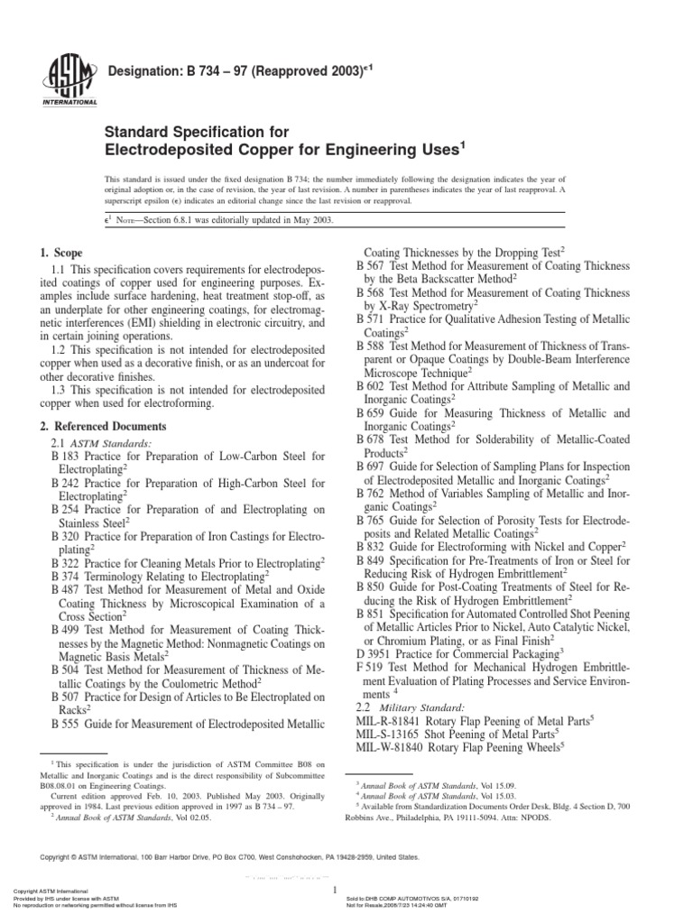 Astm B 734-97 | PDF | Strength Of Materials | Steel