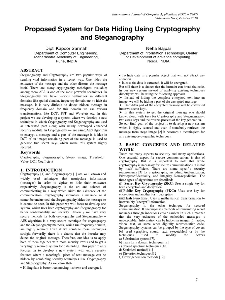 Proposed System For Data Hiding Using Cryptography and Steganography | PDF | Cryptography | Key ...