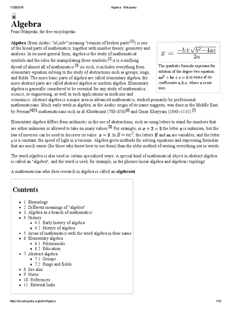 Algebra - Wikipedia | PDF