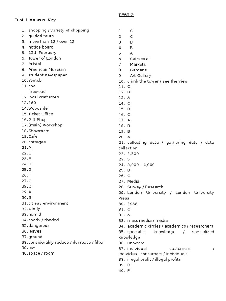 Test 1 Answer Key Test 2 | PDF